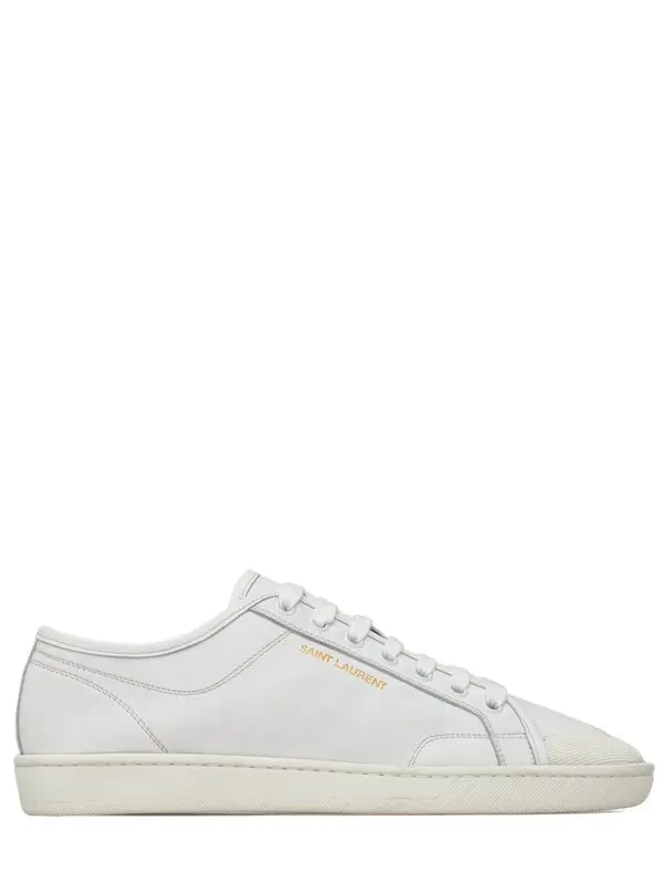 Saint Laurent Gold-tone Signature Leather Lace-up Sneakers - Bianco