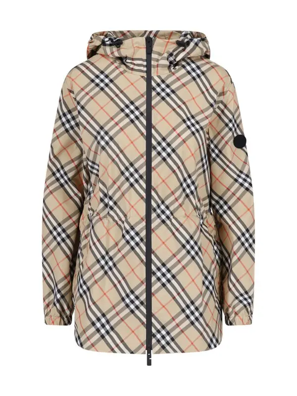 Burberry Lightweight Plaid Zip-up Hooded Jacket