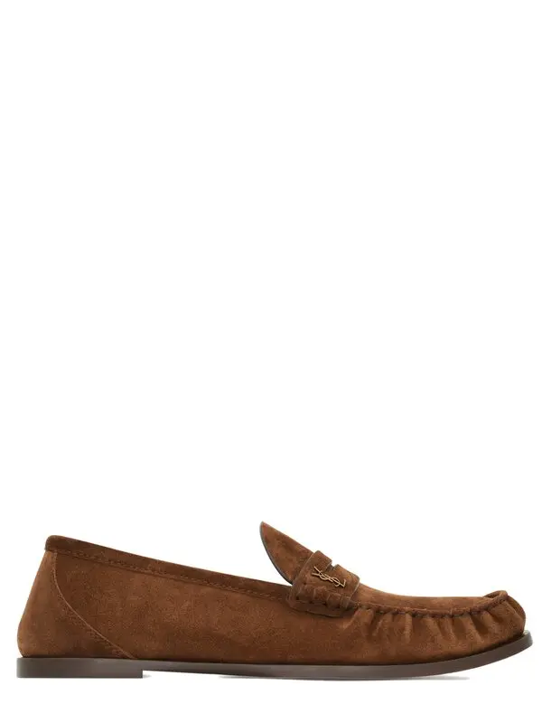 Saint Laurent Gathered Moc Toe Loafers With Gold Tone Cassandre Hardware