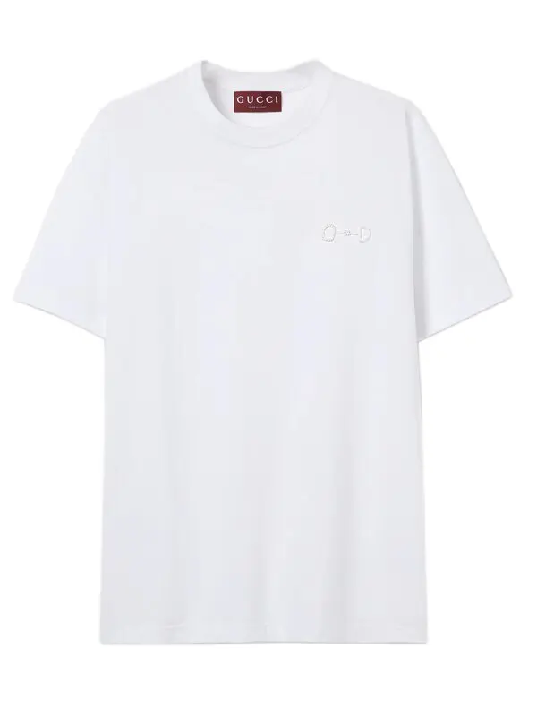 Gucci Embroidered Beaded Thread Clip Crewneck T-shirt - Bianco