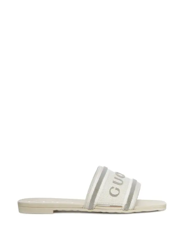 Gucci Logo Embroidered Leather-lined Rubber Sole Sandals - Bianco