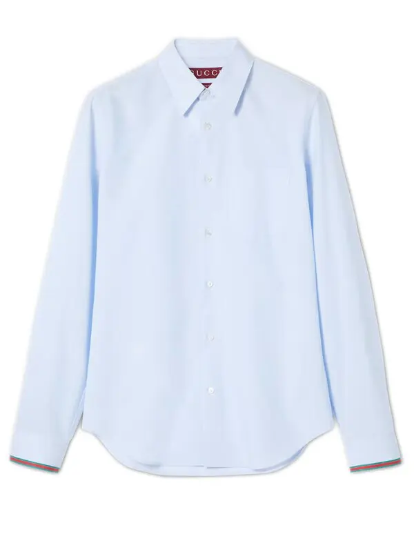 Gucci Striped Cotton Button-down Shirt With Web-patterned Trim & Pointed Collar