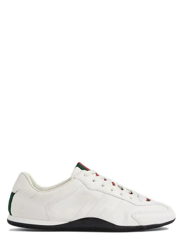 Gucci Low-top Leather Lace-up Sneakers With Web Detail - Bianco