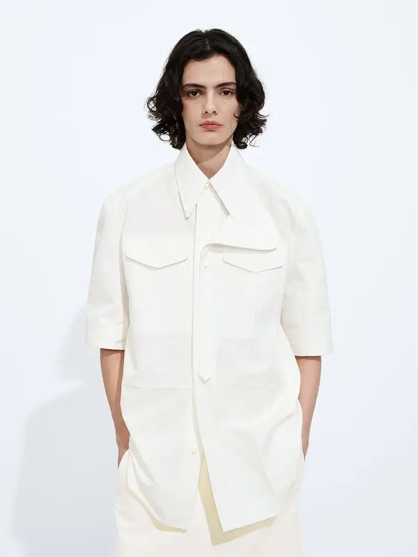 Bottega Veneta Detachable Throat Latch Short-sleeve Shirt - Bianco