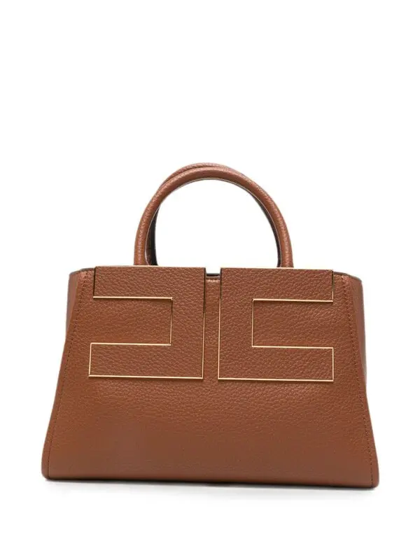 Elisabetta Franchi Grained Faux Leather Tote Bag With Gold Tone Logo Plaque