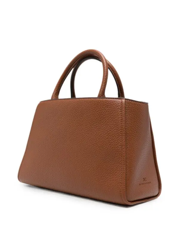 Elisabetta Franchi Grained Faux Leather Tote Bag With Gold Tone Logo Plaque