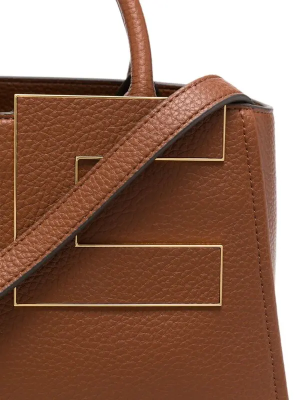 Elisabetta Franchi Grained Faux Leather Tote Bag With Gold Tone Logo Plaque