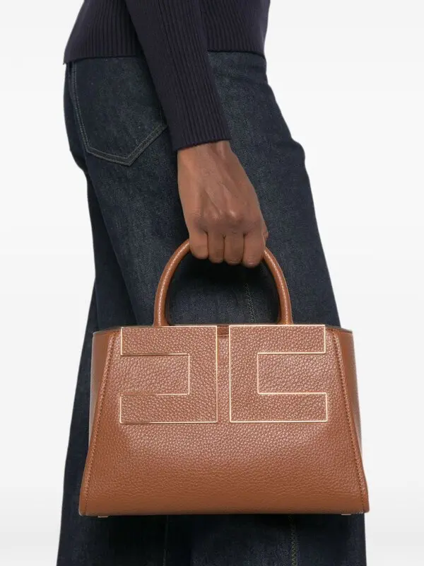 Elisabetta Franchi Grained Faux Leather Tote Bag With Gold Tone Logo Plaque