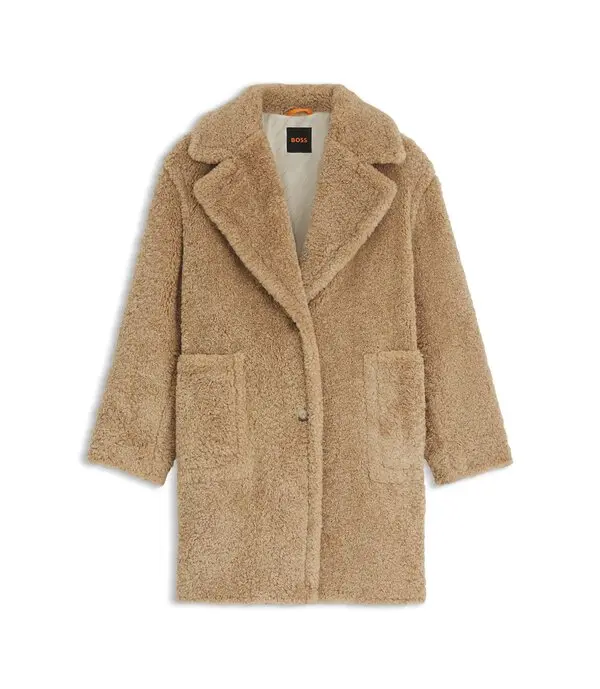 BOSS Teddy Coat With Adjustable Collar - Brown