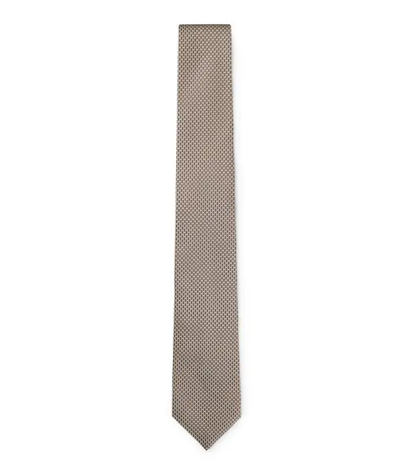 BOSS Patterned Tie In Italian-made Silk - Brown