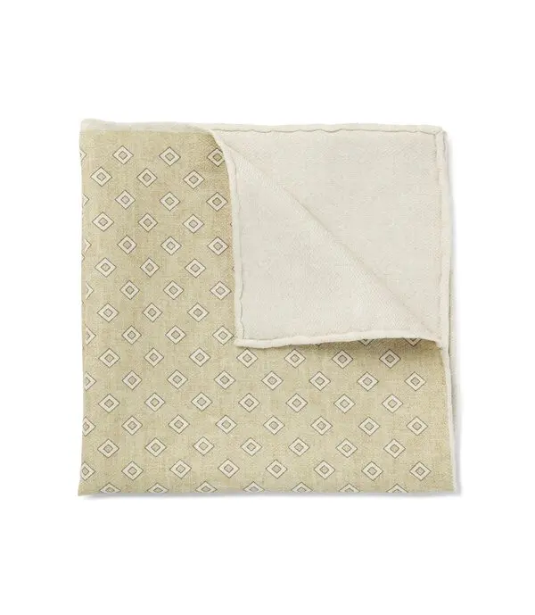BOSS Printed Pocket Square In Silk - Light Beige