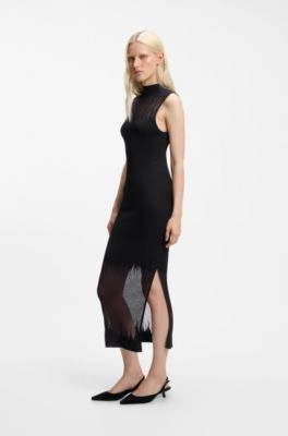 Hugo Sleeveless High Neck Knitted Dress With Sheer Detailing