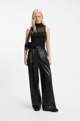 Hugo Ribbed Knit Top With Sheer Detailing