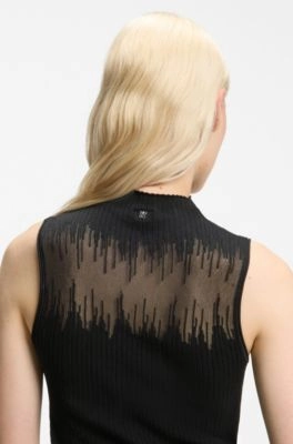 Hugo Ribbed Knit Top With Sheer Detailing