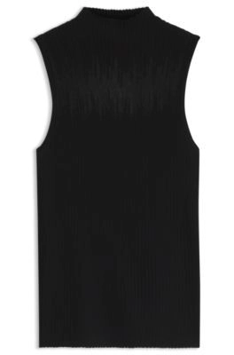 Hugo Ribbed Knit Top With Sheer Detailing