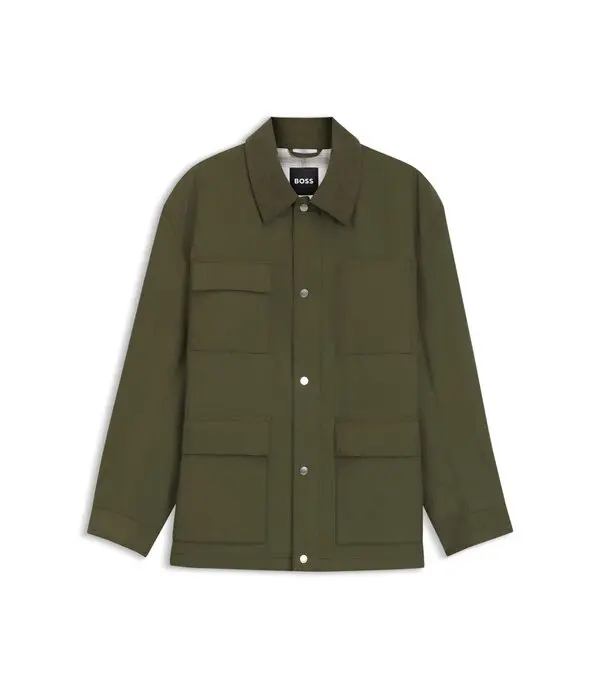 BOSS Water-repellent Field Jacket With Checked Lining - Light Green