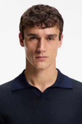 BOSS Johnny-collar Knit Polo In Cotton And Silk