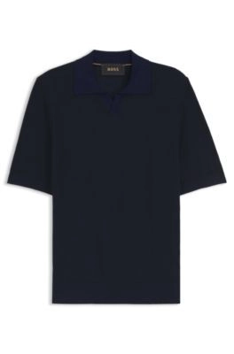 BOSS Johnny-collar Knit Polo In Cotton And Silk