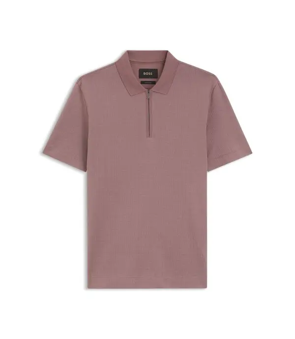 BOSS Zipper-neck Polo Shirt In A Cotton-silk Blend