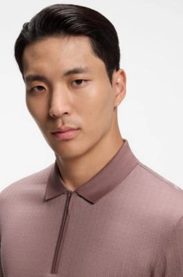 BOSS Zipper-neck Polo Shirt In A Cotton-silk Blend