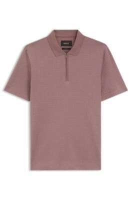 BOSS Zipper-neck Polo Shirt In A Cotton-silk Blend