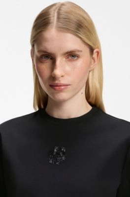 BOSS Mercerized Cotton T-shirt With Sequin-embroidered Monogram