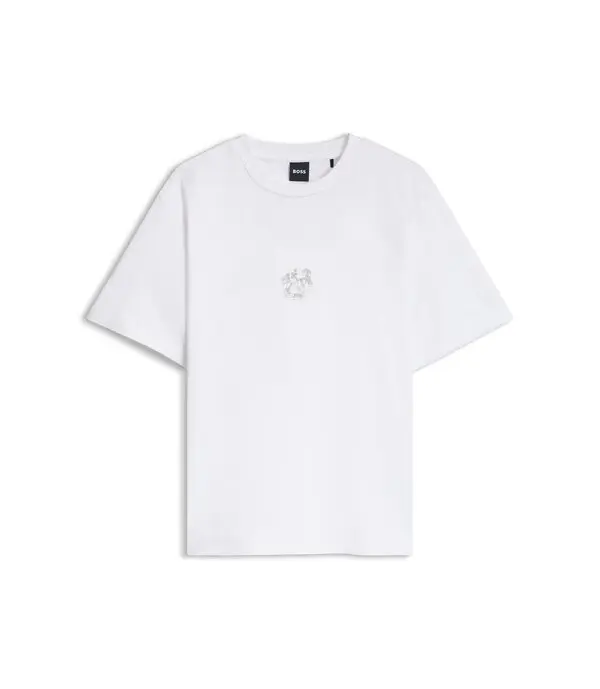 BOSS Mercerized Cotton T-shirt With Sequin-embroidered Monogram - White