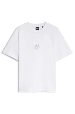 BOSS Mercerized Cotton T-shirt With Sequin-embroidered Monogram - White