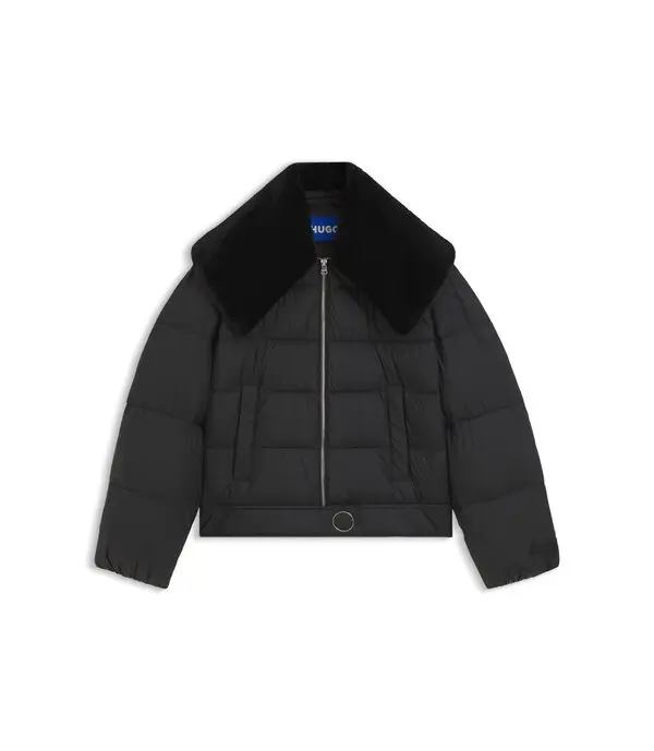 Hugo Water-repellent Puffer Jacket With Detachable Faux-fur Collar