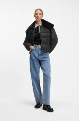 Hugo Water-repellent Puffer Jacket With Detachable Faux-fur Collar