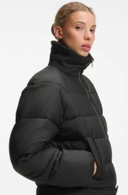 Hugo Water-repellent Puffer Jacket With Detachable Faux-fur Collar