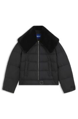 Hugo Water-repellent Puffer Jacket With Detachable Faux-fur Collar