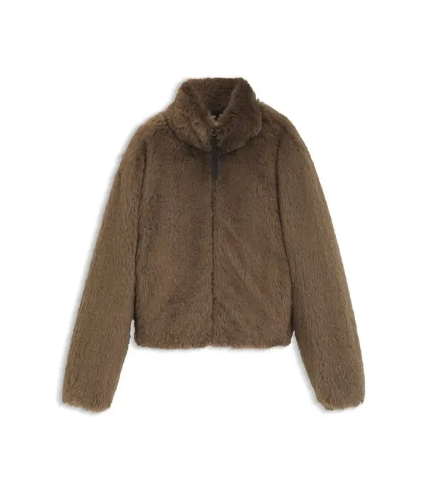 Hugo Faux Fur Zip-up Jacket With Adjustable Hem