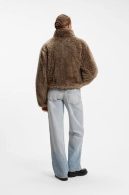 Hugo Faux Fur Zip-up Jacket With Adjustable Hem