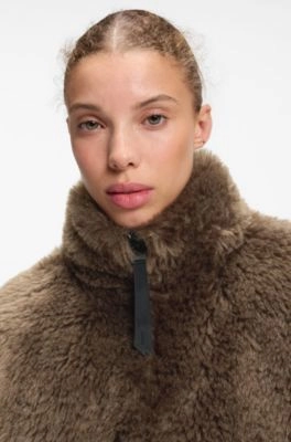 Hugo Faux Fur Zip-up Jacket With Adjustable Hem