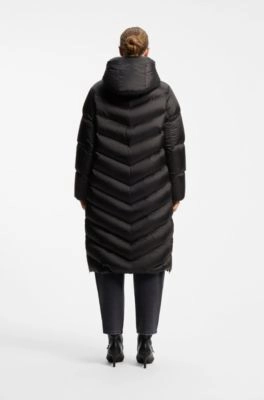 Hugo Water-repellent Chevron Quilted Down Jacket With Side Zippers