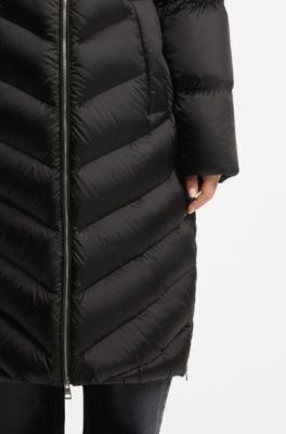 Hugo Water-repellent Chevron Quilted Down Jacket With Side Zippers