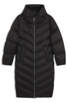 Hugo Water-repellent Chevron Quilted Down Jacket With Side Zippers