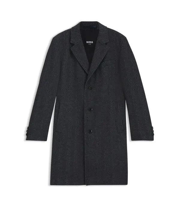 BOSS Regular-fit Coat In Herringbone Wool With Cashmere