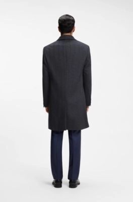 BOSS Regular-fit Coat In Herringbone Wool With Cashmere