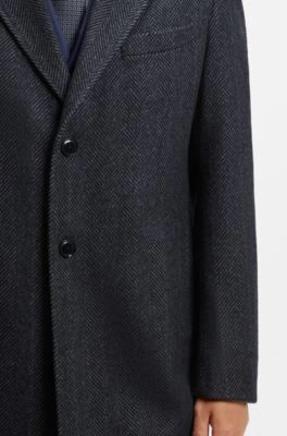 BOSS Regular-fit Coat In Herringbone Wool With Cashmere