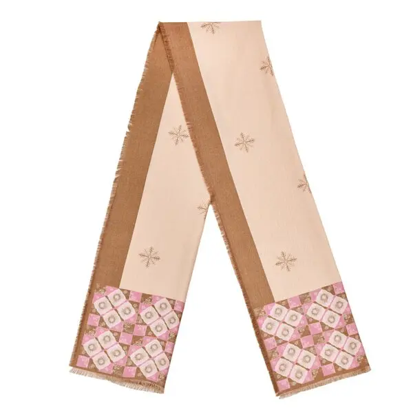 ASYII Brown / Pink Sweet Prelude Silk-wool Long Wrap