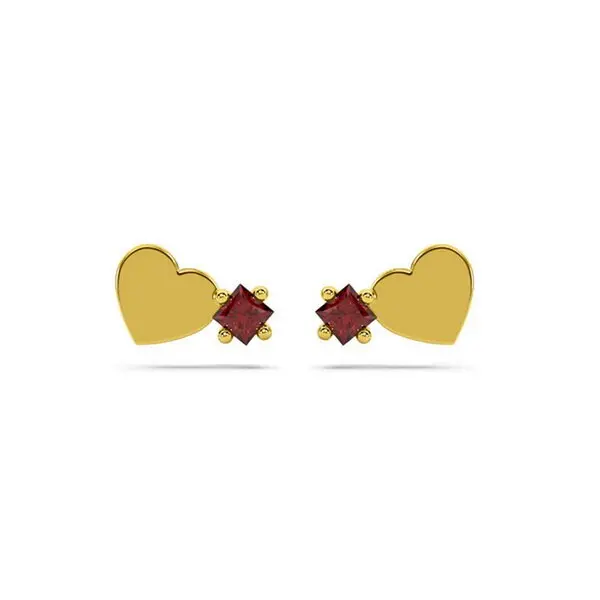ONI Square Ruby Heart Studs