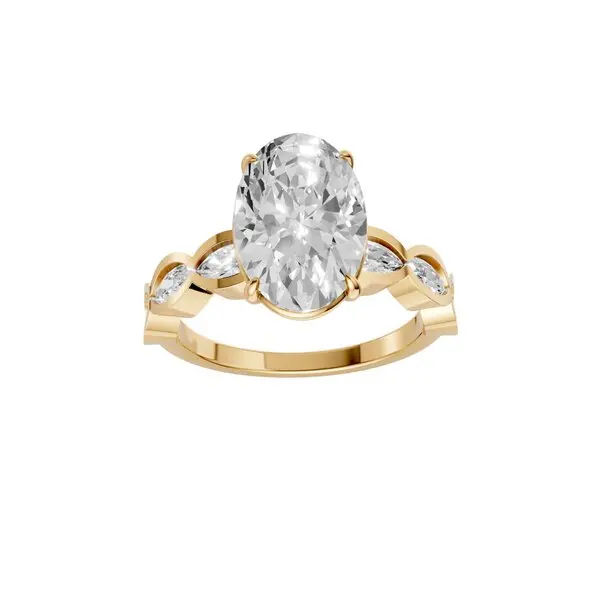 AYA FINE JEWELRY Oval Lab Diamond Engagement Ring Marquise Leaf Vine Ring In 10kt Gold - Yellow