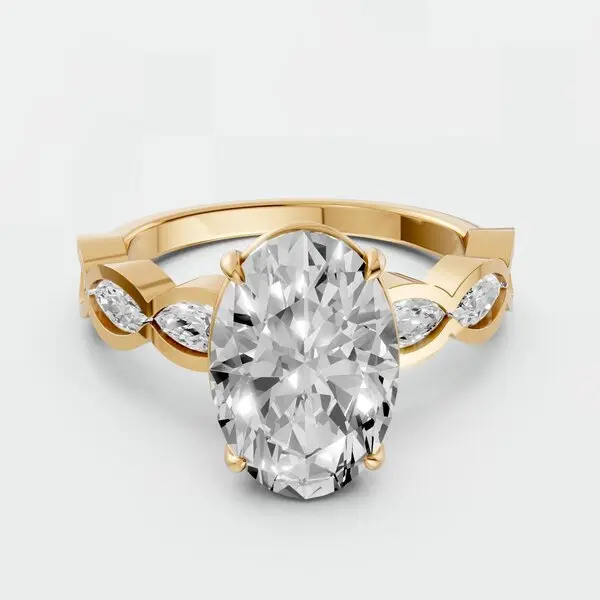 AYA FINE JEWELRY Oval Lab Diamond Engagement Ring With Marquise Accents In 10kt Gold - Yellow