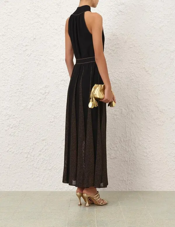 Zimmermann Valiant Metallic Halter Dress - Black Gold