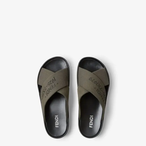 Fendi Flat Slides With 1925 Print - Green