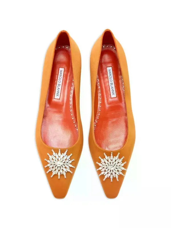 Manolo Blahnik Crystal-embellished Pointed-toe Ballet Flats