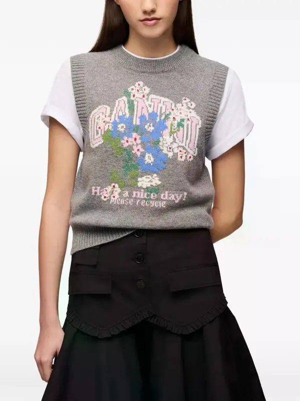 GANNI Floral Intarsia Knit Vest