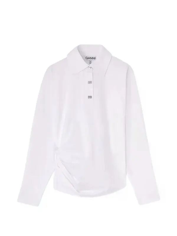 GANNI Cotton Jersey Polo Shirt With Ruched Detailing - White